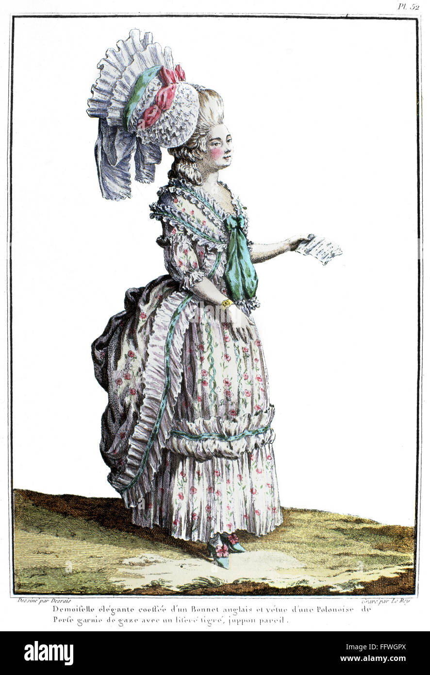 WOMEN'S FASHION, c1780. /nA young woman wearing an English bonnet and a ...