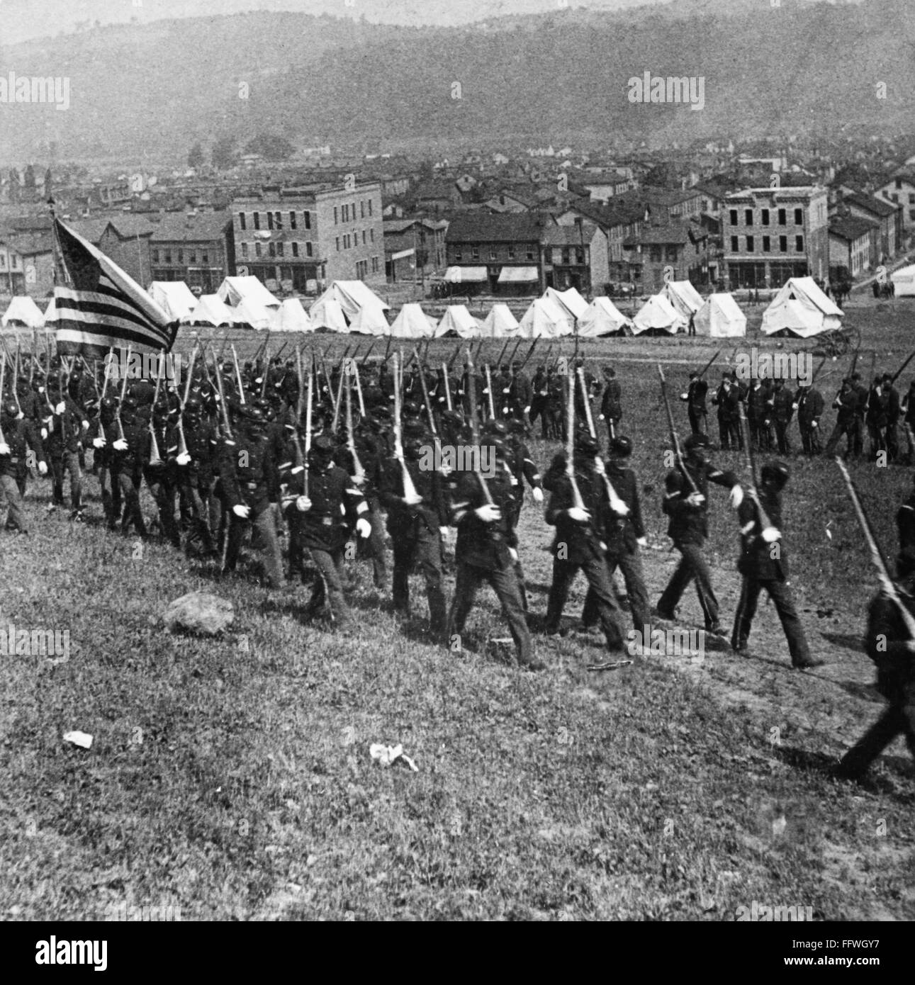 HOMESTEAD STRIKE, 1892. /nPennsylvania milita camped on a hill ...