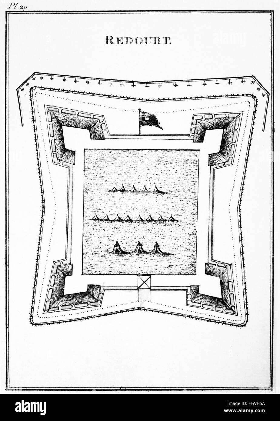 BRITISH REDOUBT, 1777. /nPlan of a typical British redoubt at the time ...