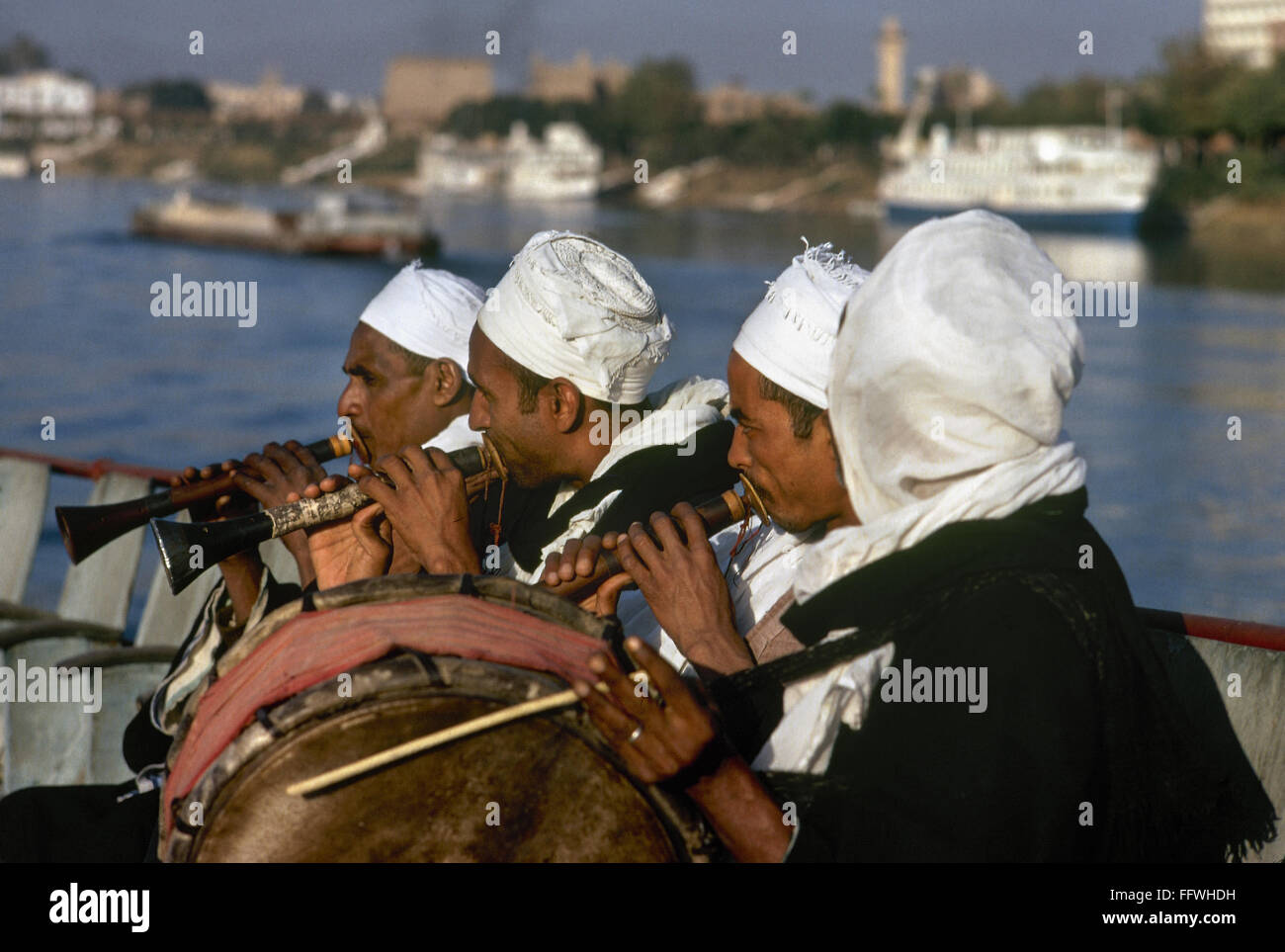 EGYPT: MUSICIANS. /nA group of Egyptian men playing a drum and wind ...