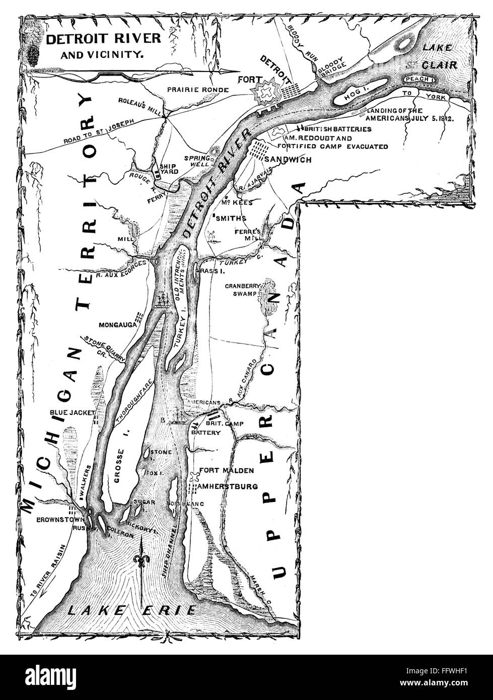 DETROIT RIVER, 1812. /nMap of Detroit River, the strait between Lake St ...