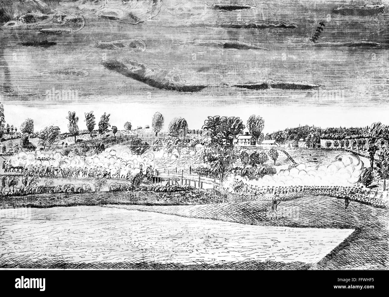 BATTLE OF CONCORD, 1775. /nThe engagement at the North Bridge, Concord ...