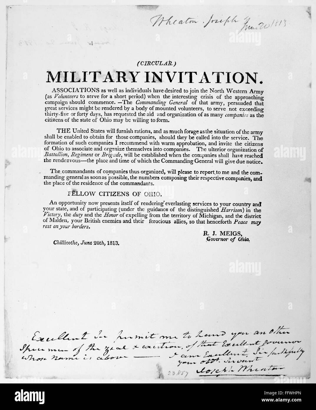 WAR OF 1812: ENLISTMENT. /n'Military Invitation.' Broadside from the ...