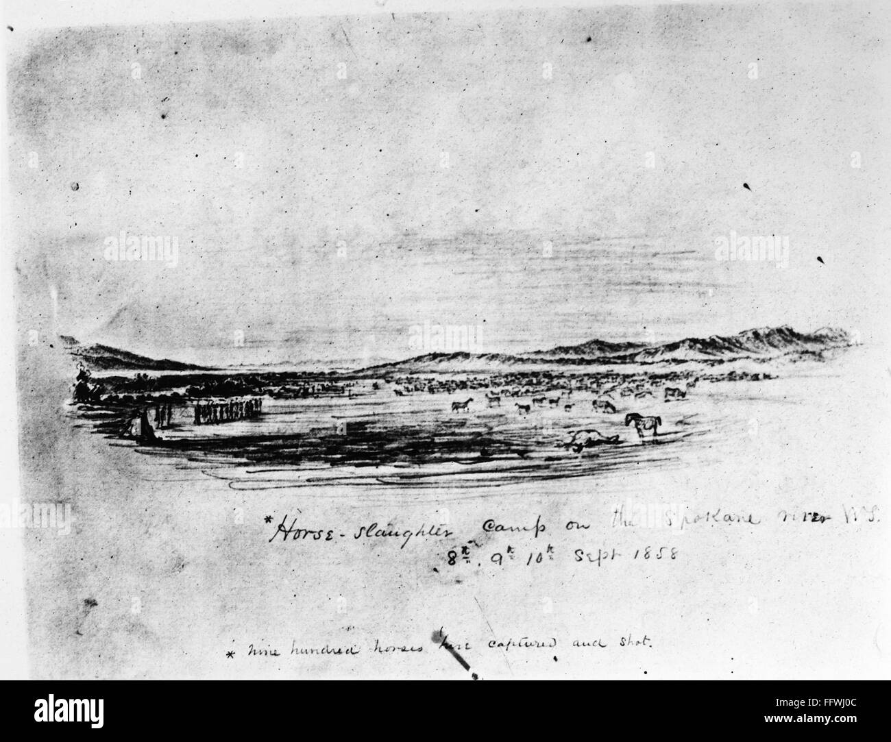 HORSE SLAUGHTER CAMP, 1858. /nThe slaughter, ordered by U.S. Army ...