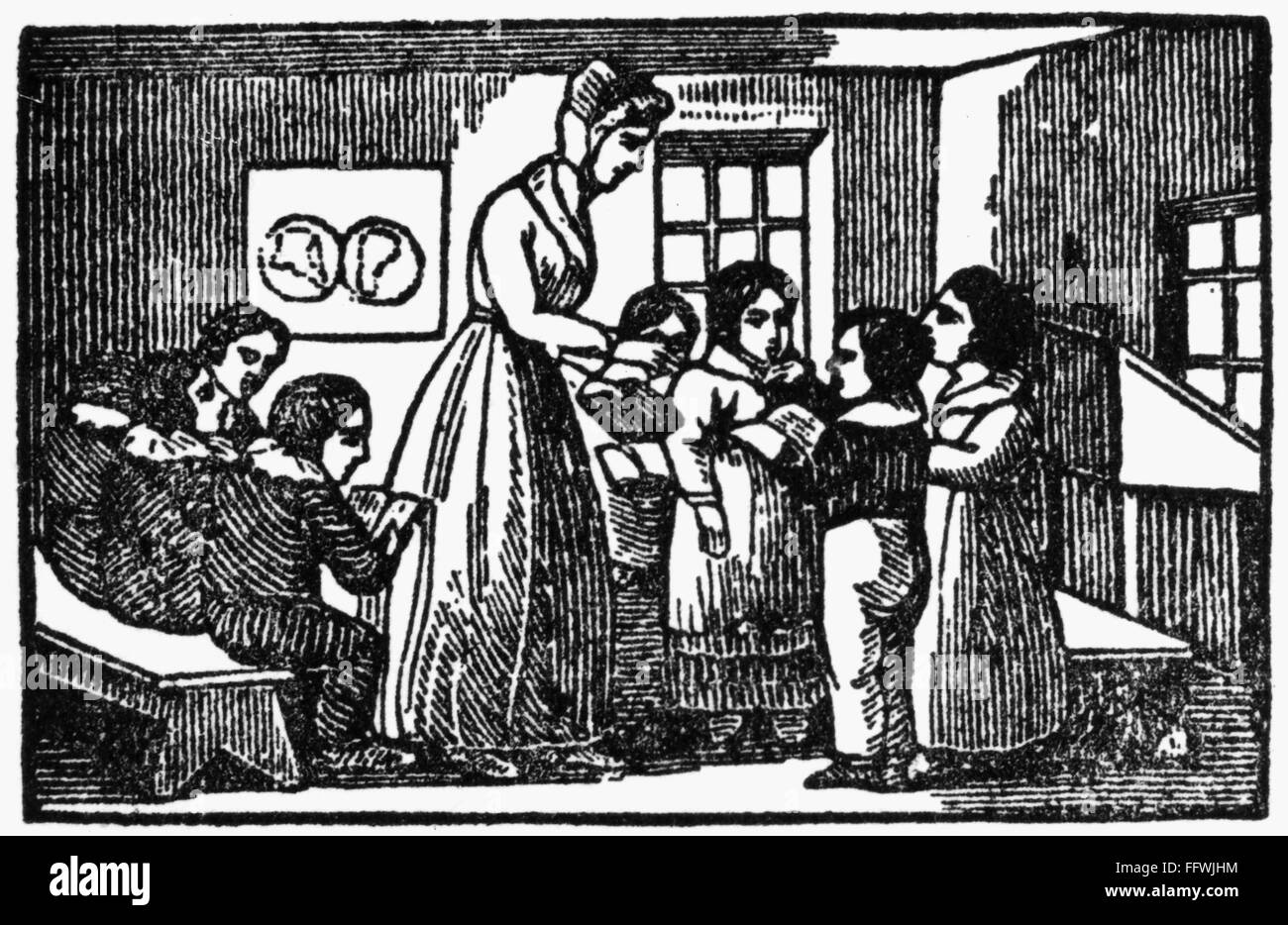 ELEMENTARY SCHOOL, 1831. /nA teacher and her class. Wood engraving ...