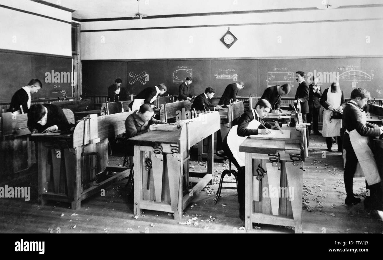 CARPENTRY CLASS, 1899. /nCarpentry class in the manual training room at ...