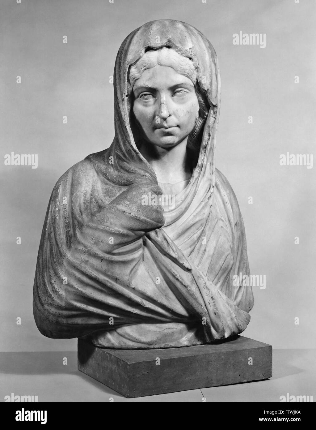 ROME: WOMAN WITH MANTLE. /nRoman portrait bust of a woman with a mantle ...