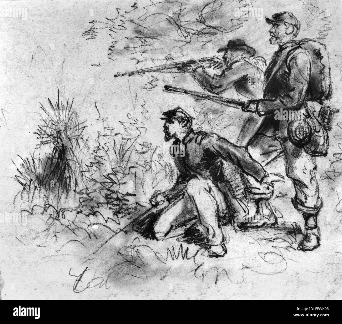 CIVIL WAR: UNION INFANTRY. /nContemporary pencil drawing, possibly by ...