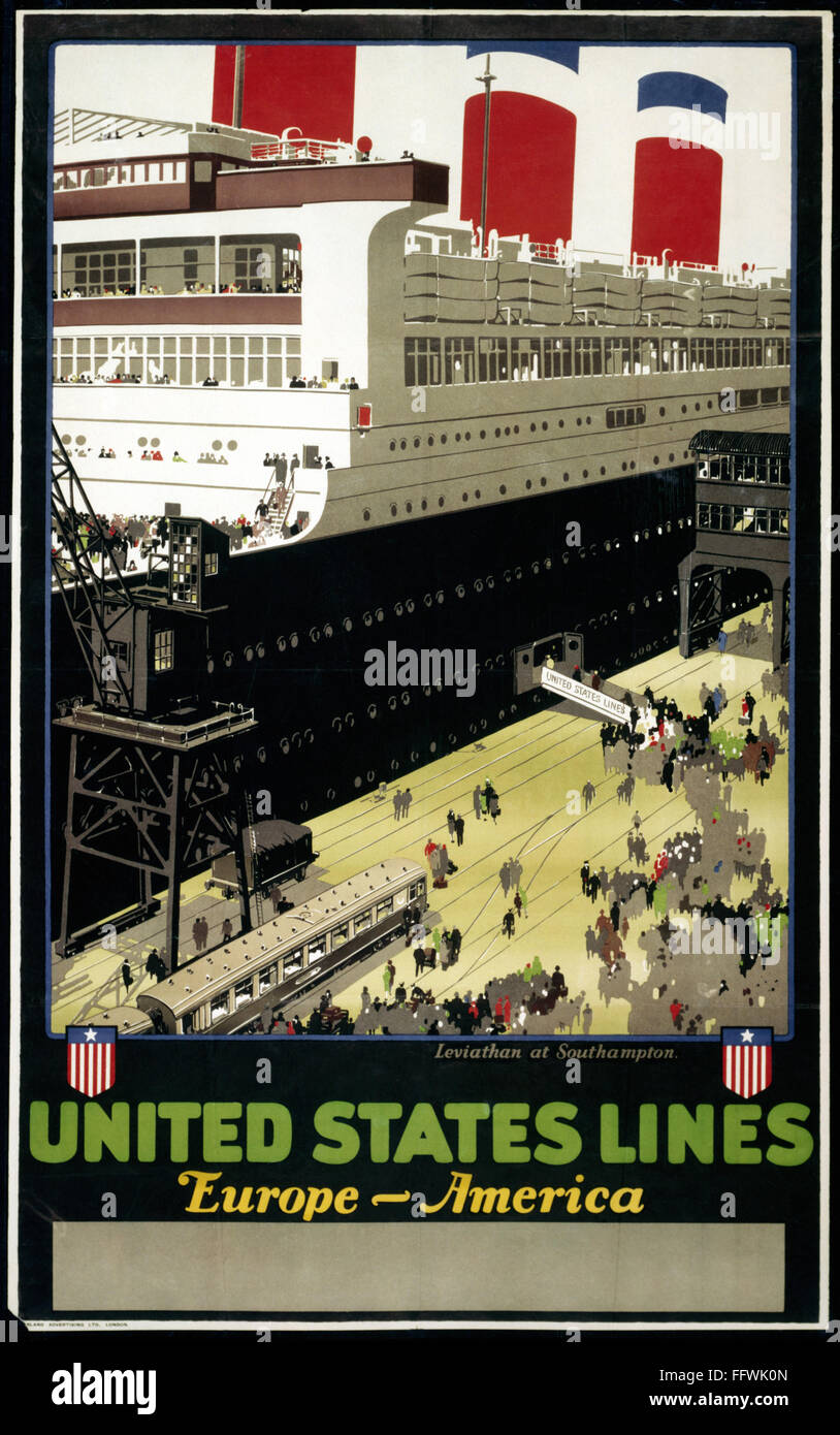 UNITED STATES LINES. /nThe SS Leviathan docked at Southampton ...
