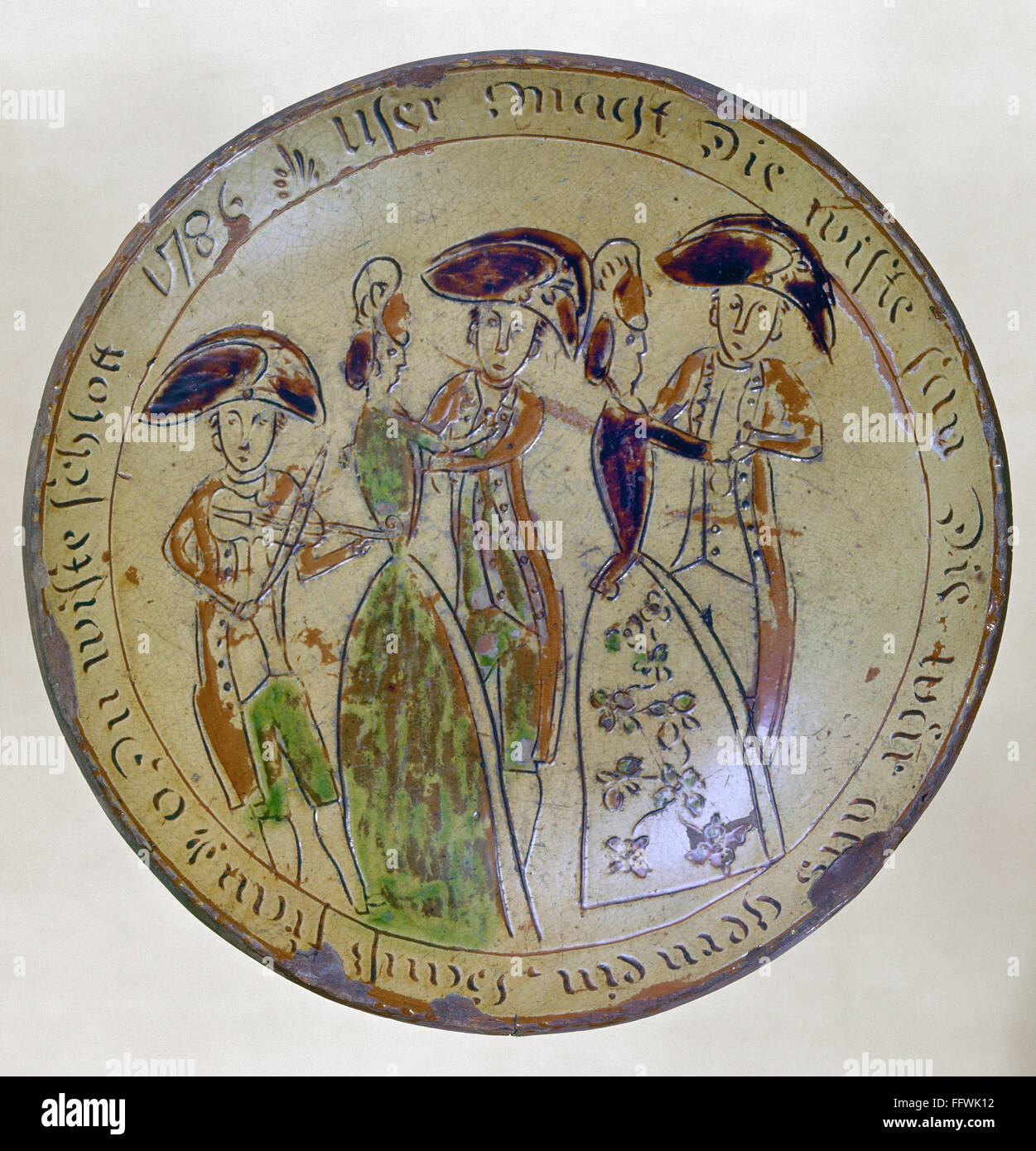 PENNSYLVANIA POTTERY, 1786. /nFiddler and dancers depicted on a ...