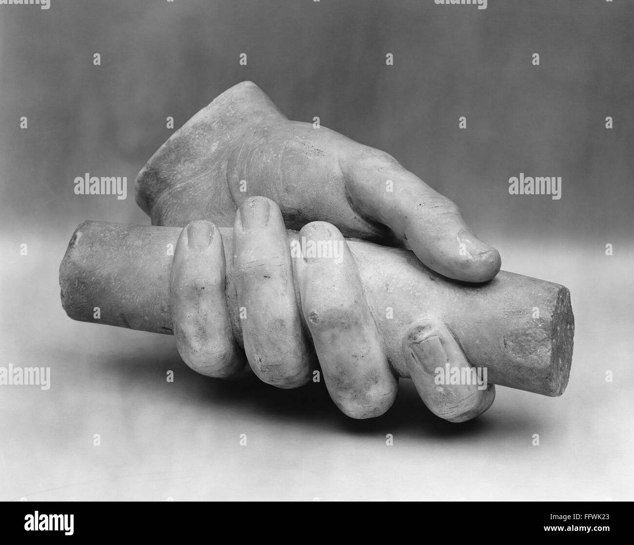 ROME: HAND AND SCROLL. /nFragment from a Roman statue of a left hand ...