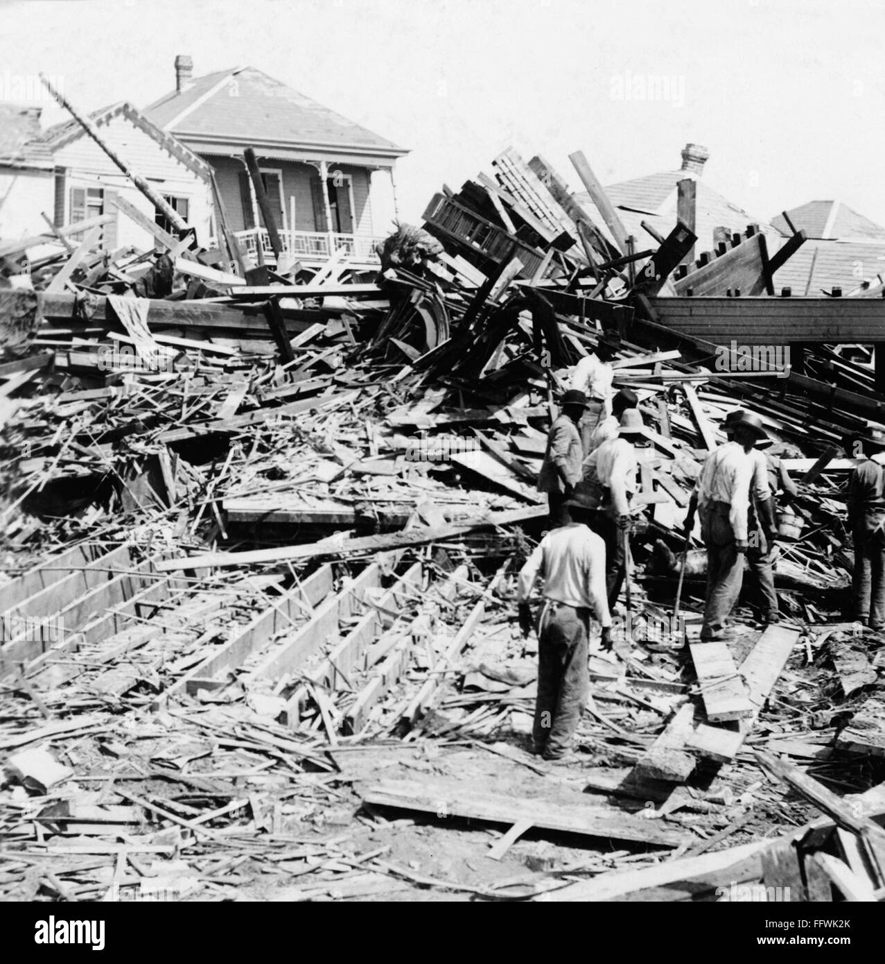 GALVESTON HURRICANE, 1900. /nMen searching among rubble for survivors ...