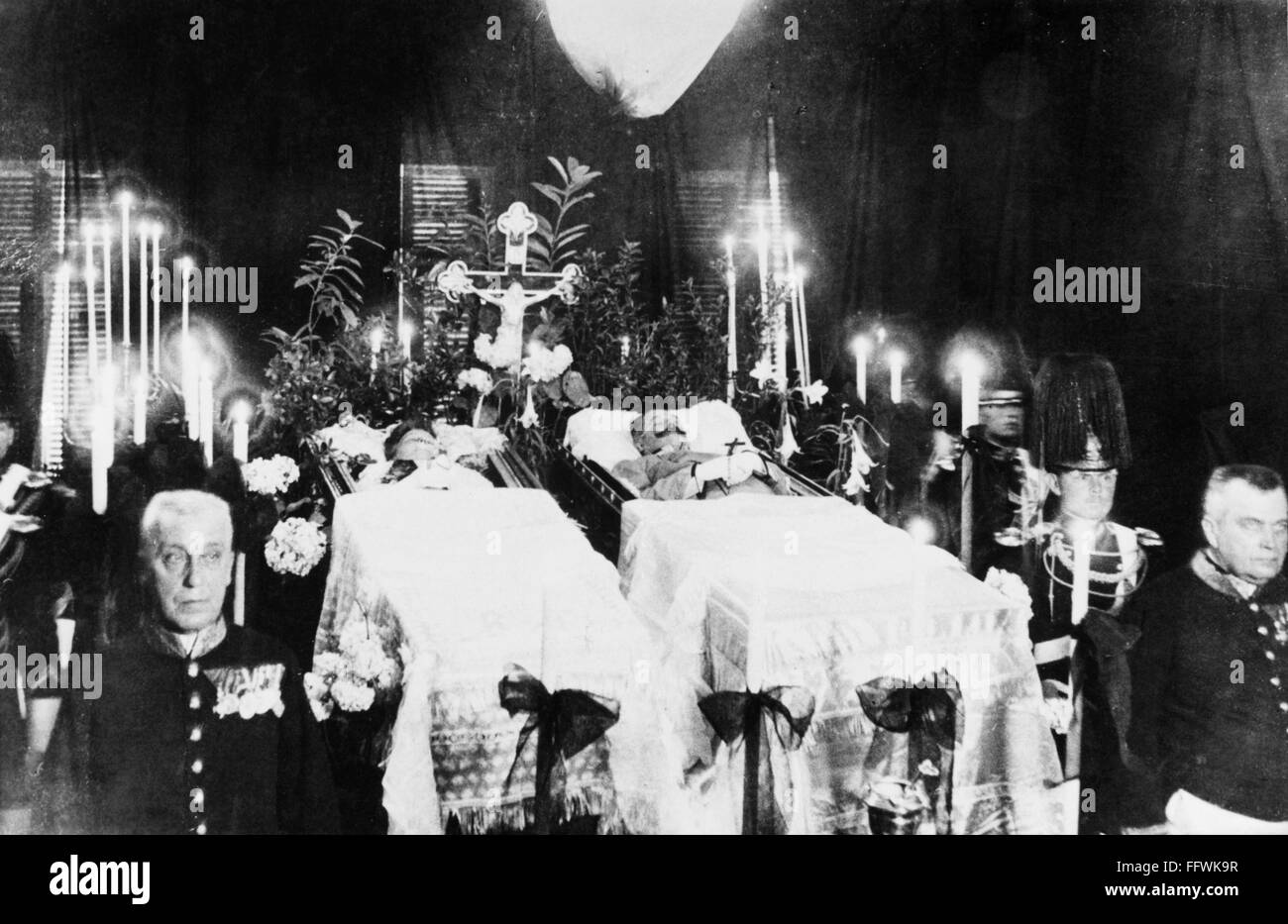 FRANZ FERDINAND /n(1863-1914). Archduke of Austria, and his wife, Archduchess Sophie, lie in ...