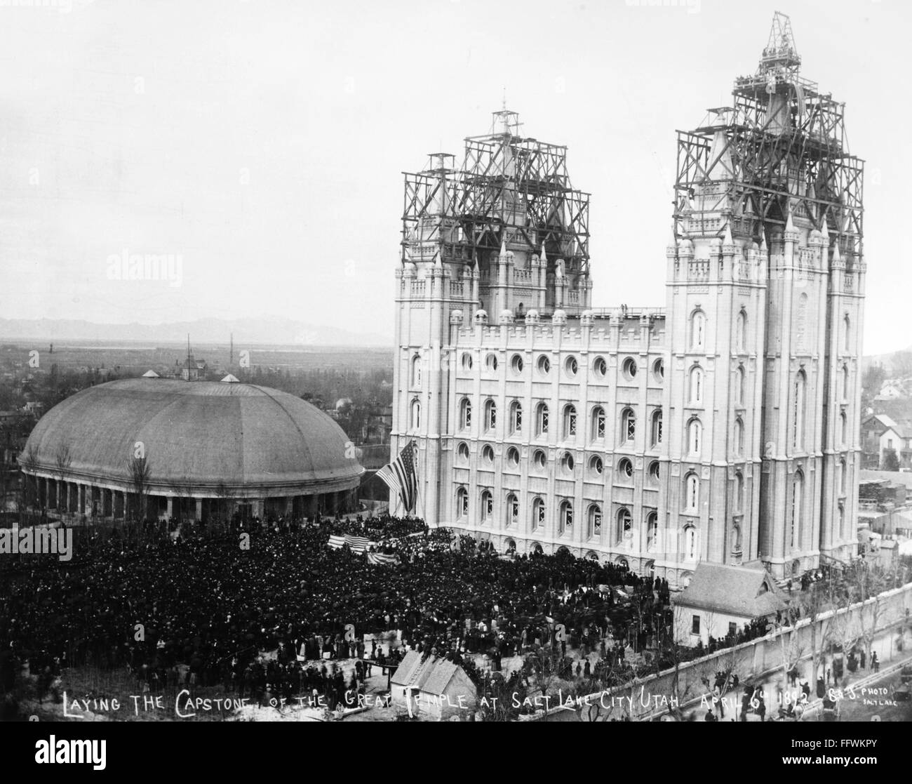 MORMON TEMPLE, 1892. /nThe capstone laying celebration at the Mormon ...