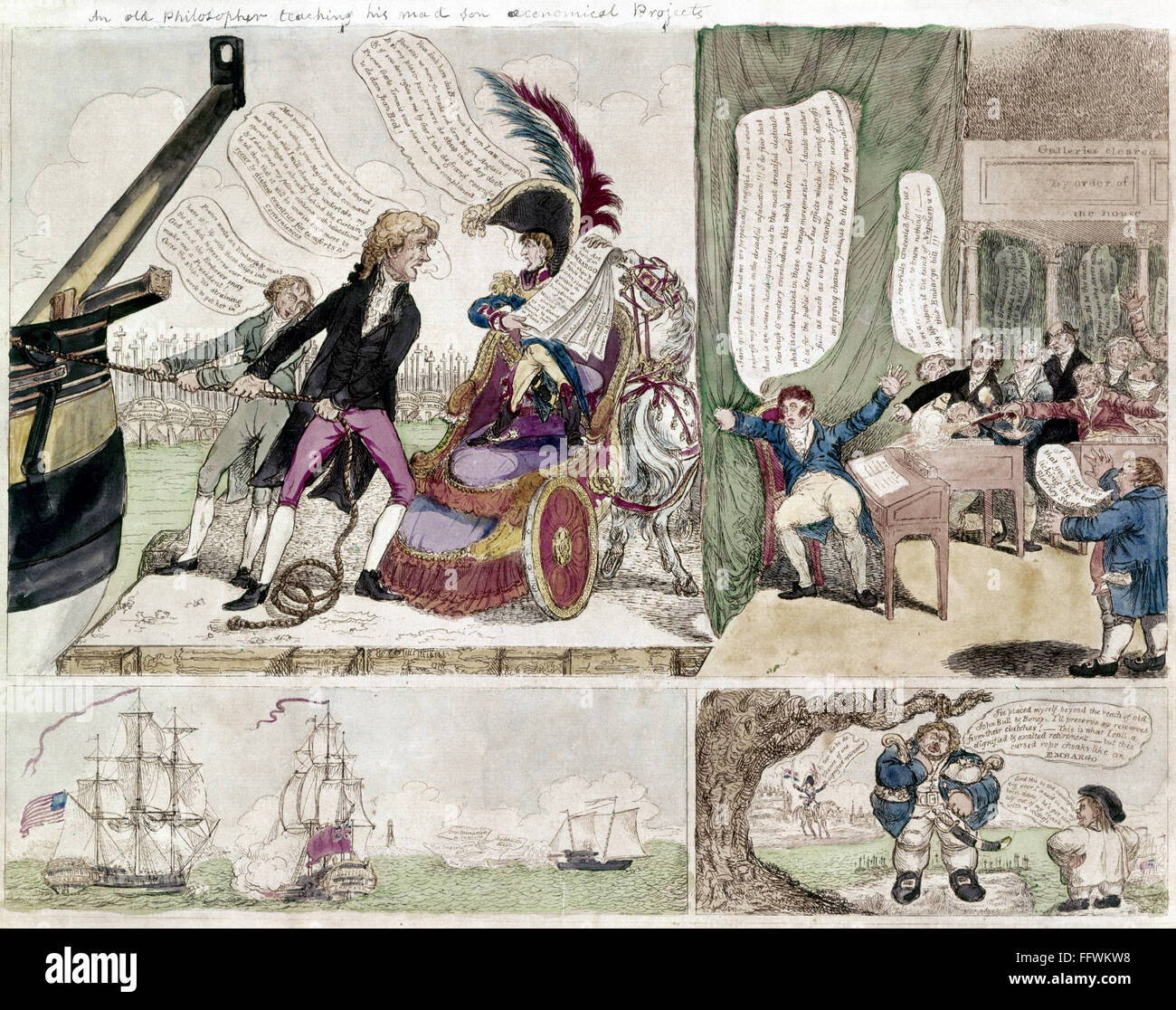 EMBARGO CARTOON, 1807. /nEnglish cartoon comment on the American ...