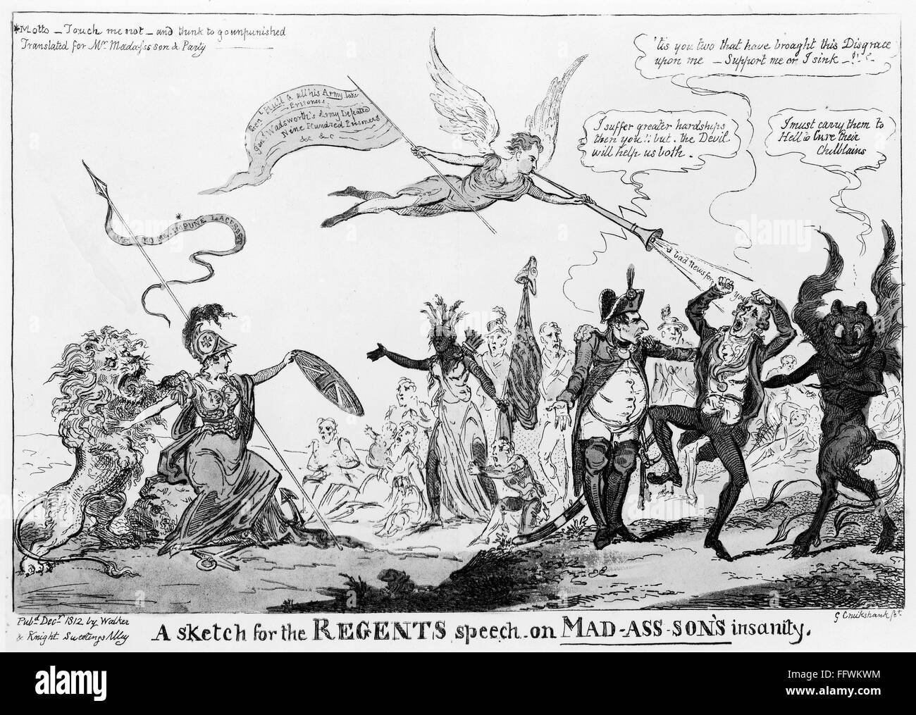 WAR OF 1812: CARTOON. /n'A sketch for the Regent's speech on Mad-Ass ...