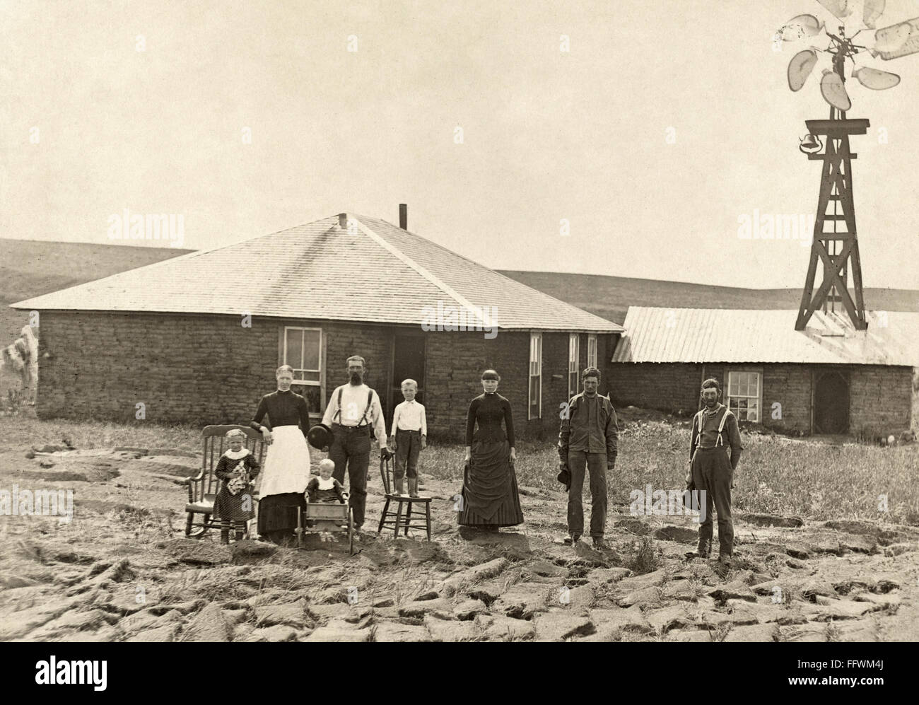 NEBRASKA: SETTLERS, c1885. /nFamily of homesteaders, photographed ...