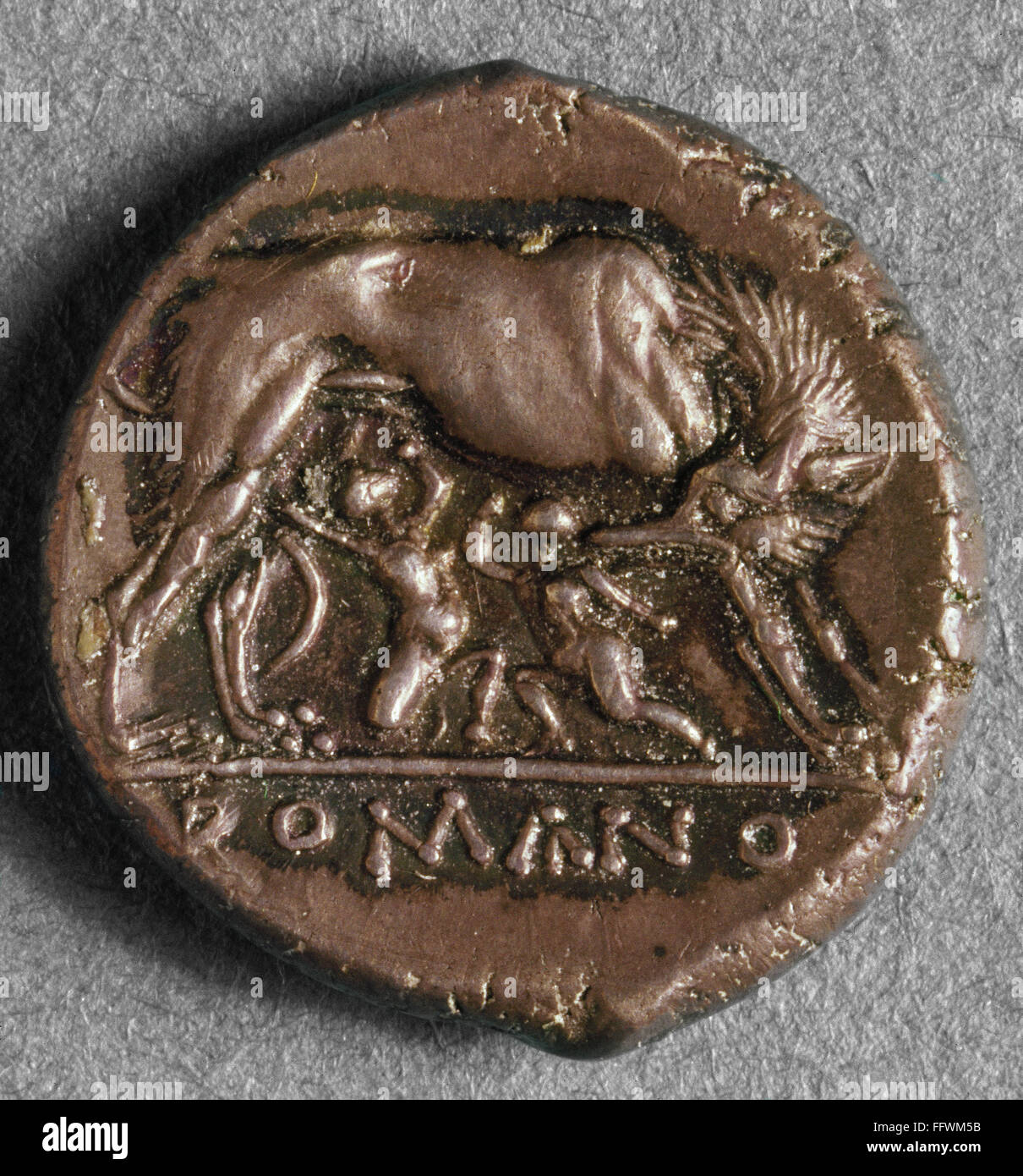 ROMAN COIN: ROMULUS. /nRoman coin, c260 B.C., depicting a she-wolf ...