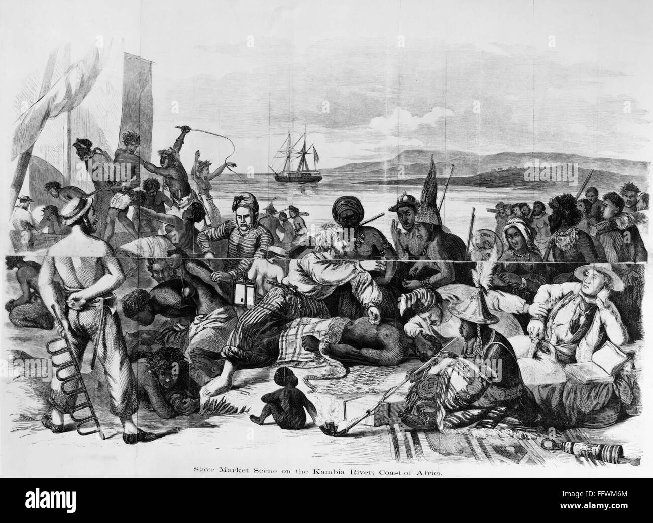 AFRICA: SLAVE TRADE, c1840. /n'Slave Market Scene on the Gambia River ...