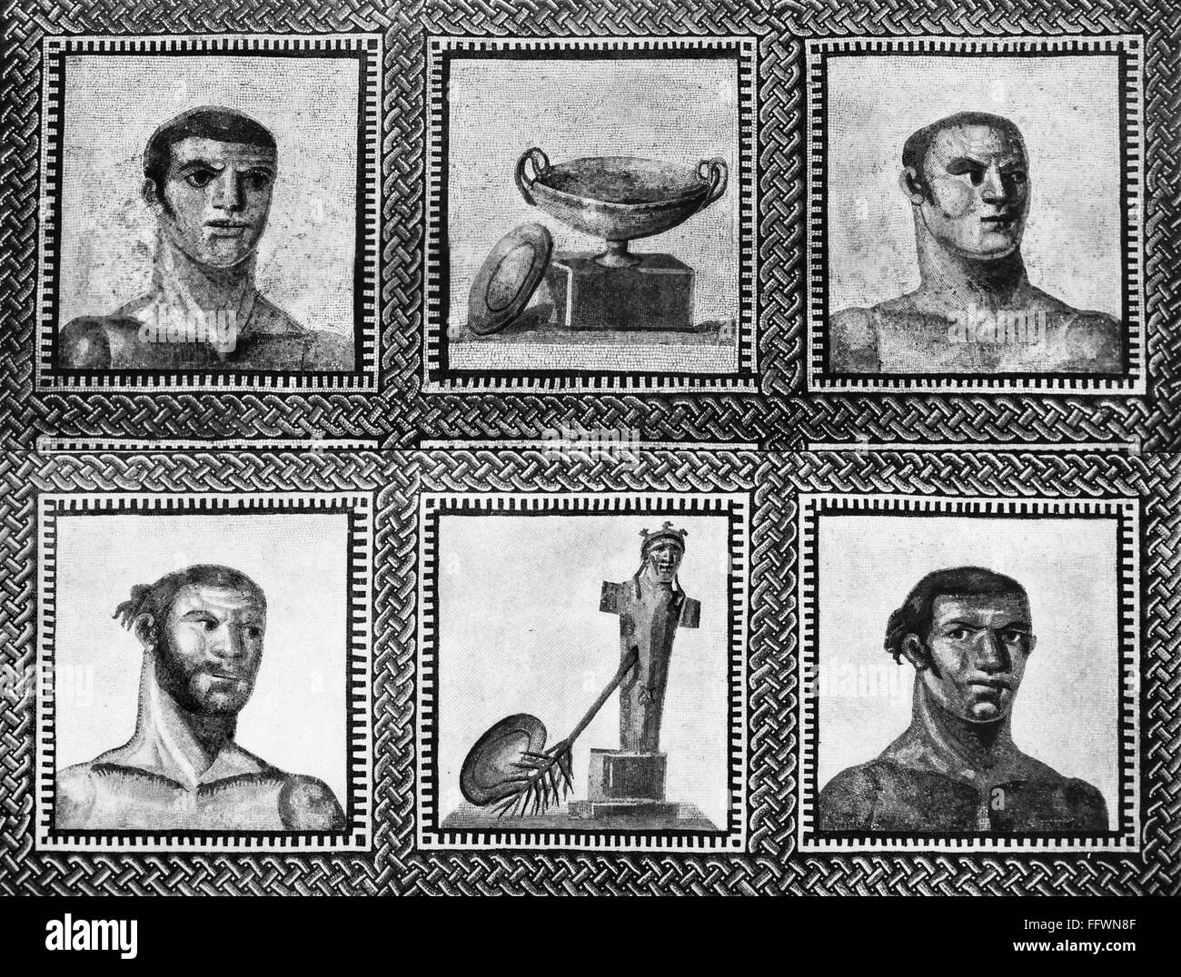 ROMAN MOSAIC: ATHLETES. /nRoman mosaic of athletes from the Baths of ...