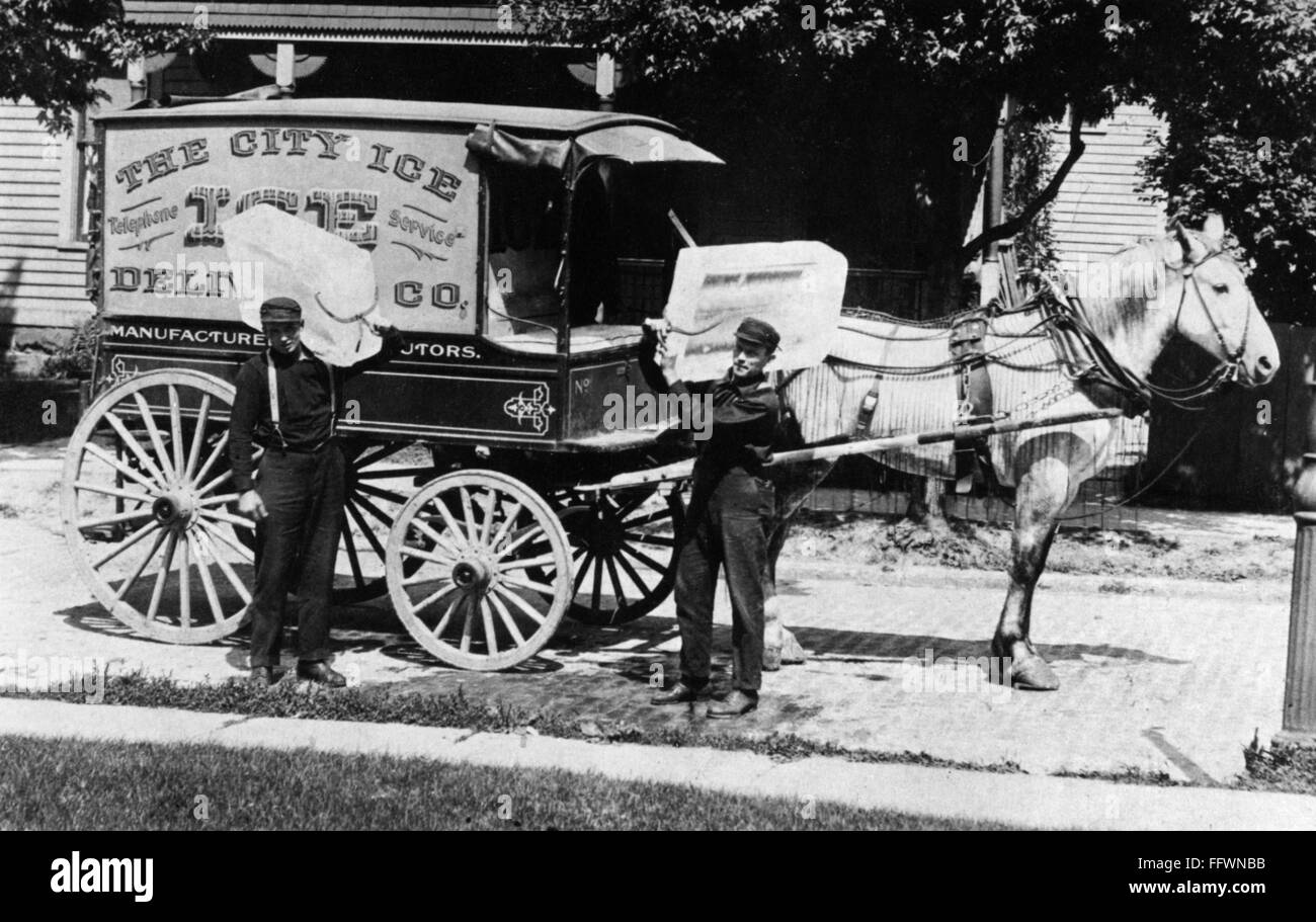 ICE TRUCK, c1910. /nDelivery of ice by horsedrawn truck. American ...