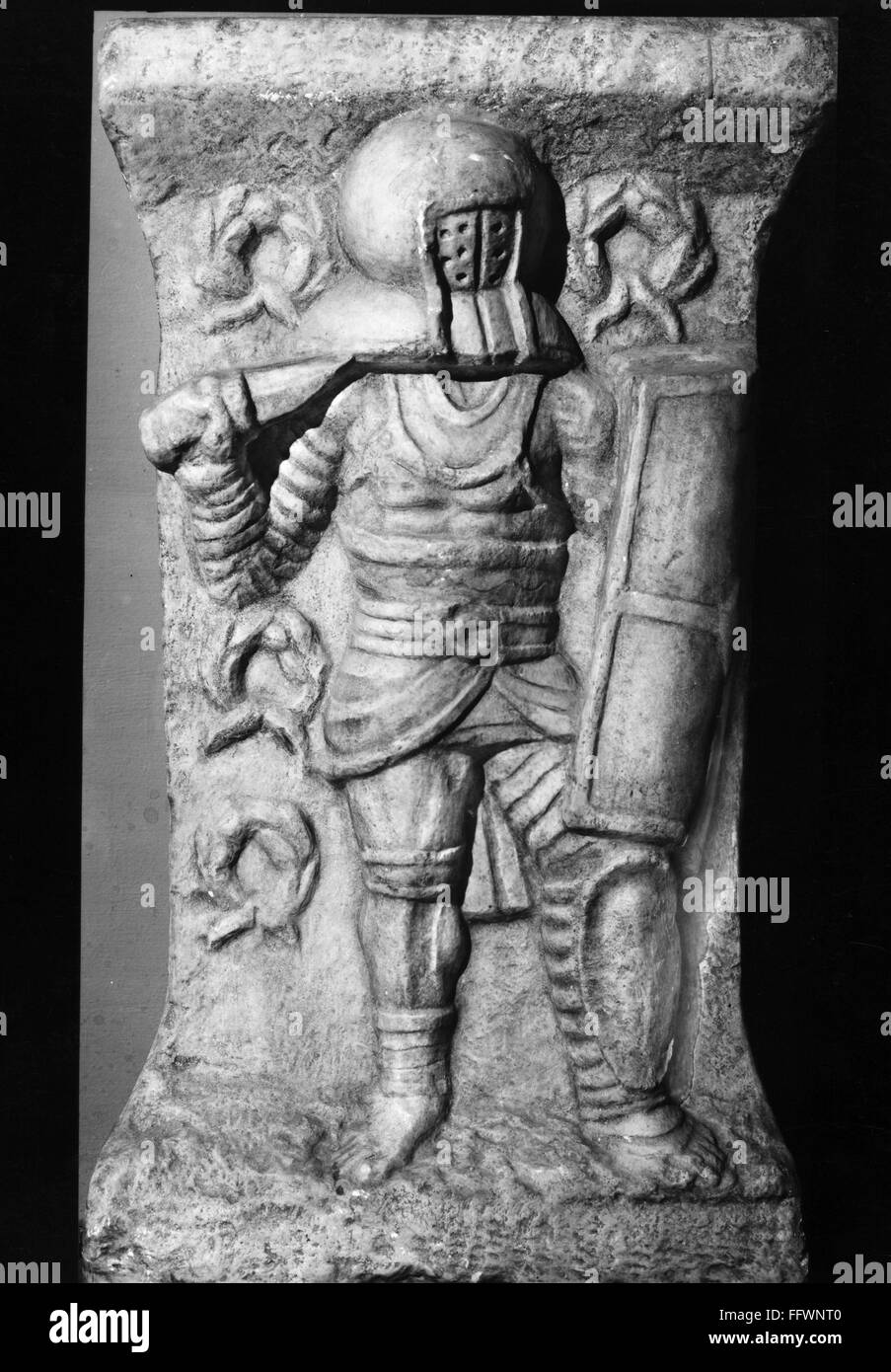 ROMAN RELIEF: GLADIATOR. /nRoman funerary stele from Ephesus, Turkey ...