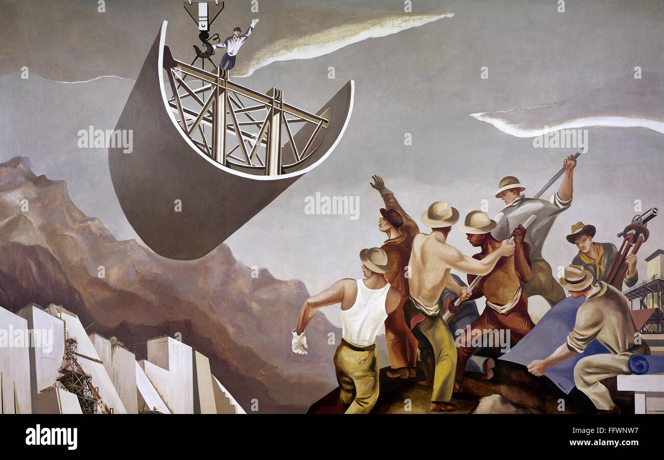 GROPPER: DAM, 1939. /nBuilding a Dam. American post office mural by ...