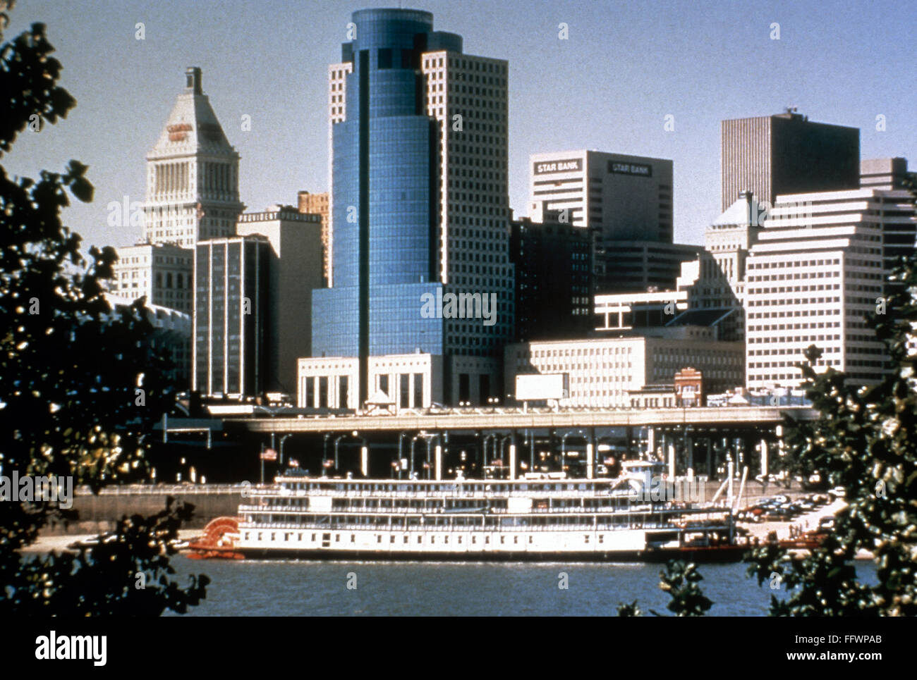 CINCINNATI: SKYLINE. /nThe 'Delta Queen' riverboat passes on the Ohio ...