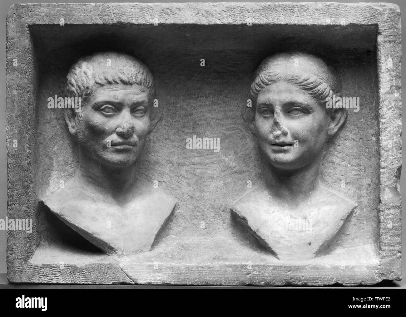 ROMAN RELIEF: COUPLE. /nRoman funerary relief featuring portrait busts ...