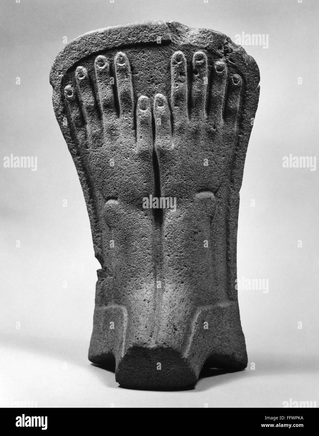 MEXICO: PALMA. /nPre-Columbian stone palma with human hands carved in ...