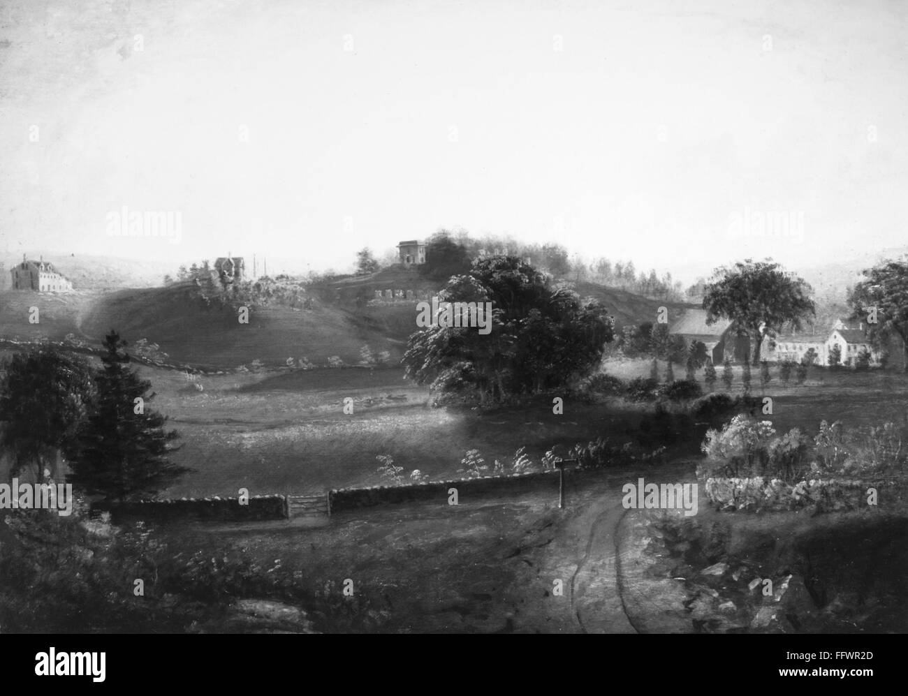 BROOK FARM. /nAn 19th century painting by an unidentified artist ...