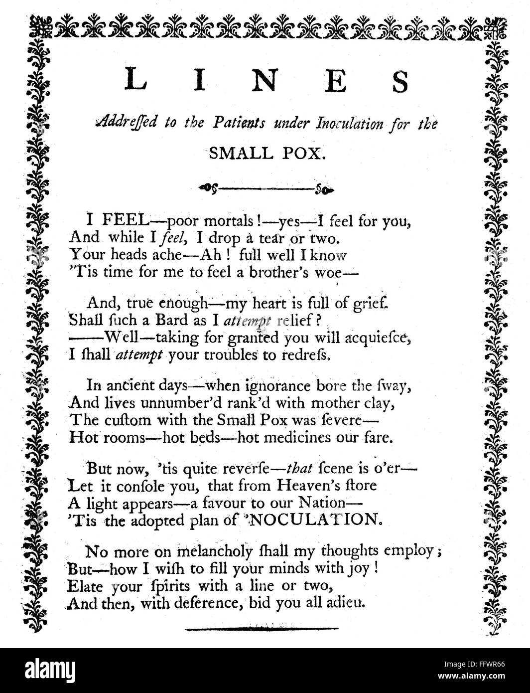 VACCINATION: POEM, 1792. /nDetail from a broadside printed at Boston ...