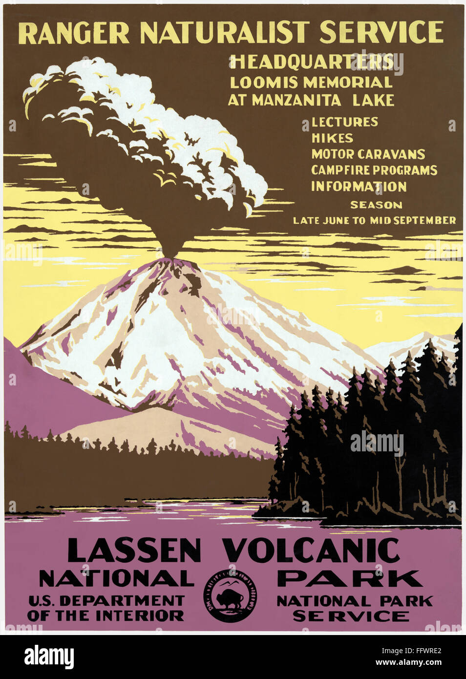 LASSEN VOLCANIC POSTER. /nRanger Naturalist Service poster, c1938 ...