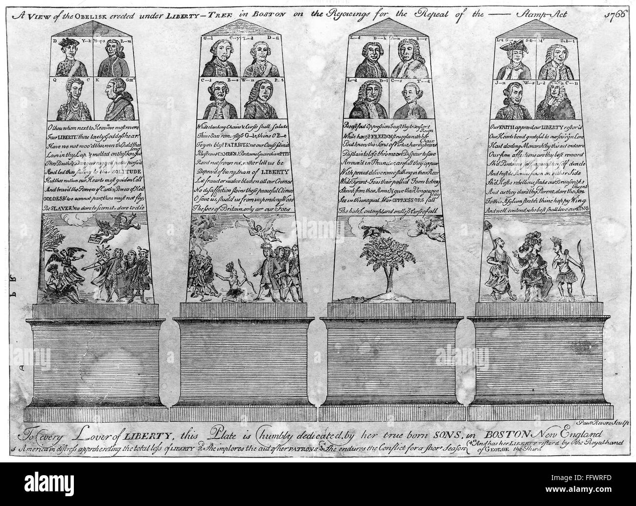 STAMP ACT REPEAL, 1766. /nPaul Revere's engraving of the four sides of ...