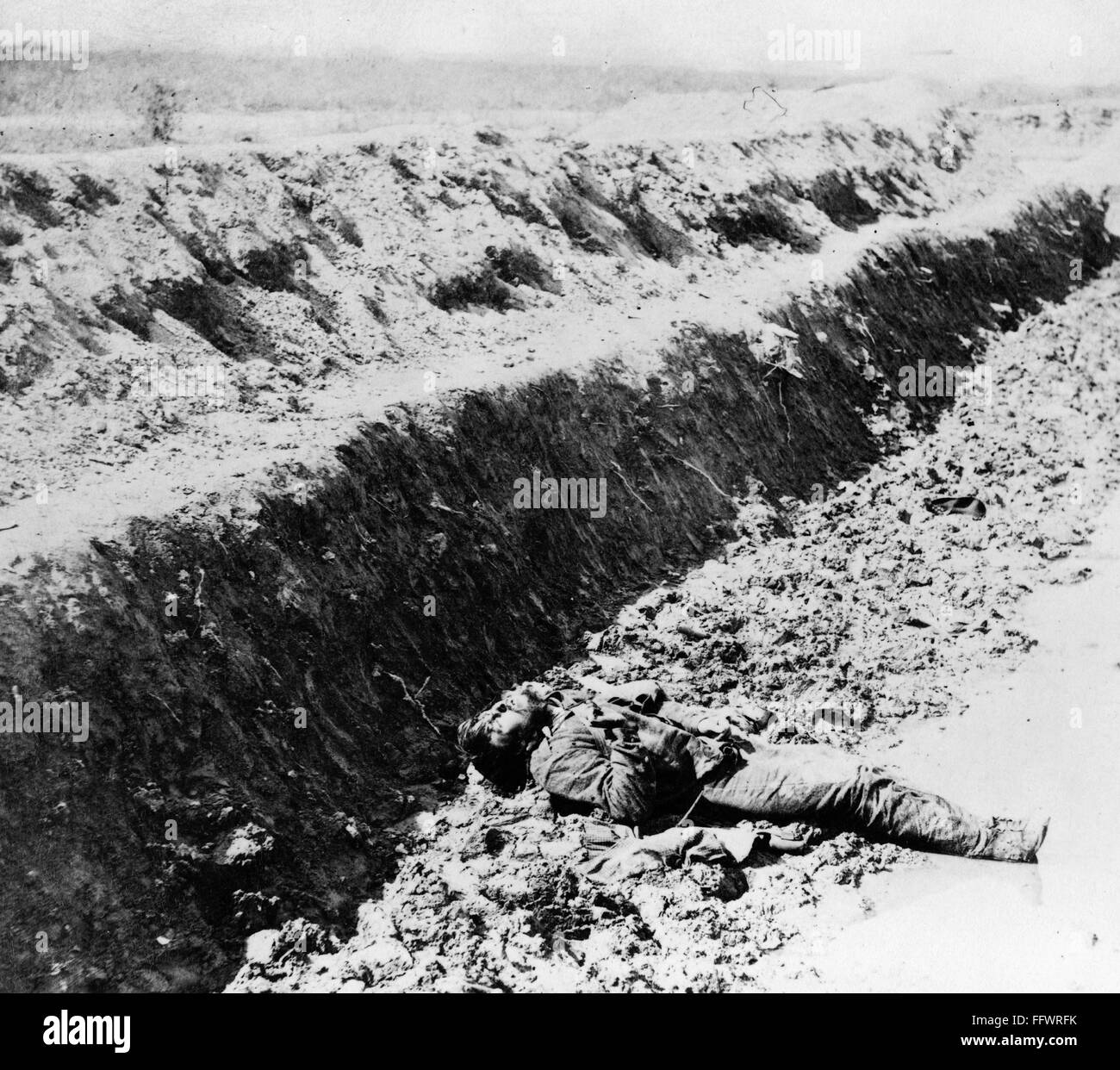 CIVIL WAR: TRENCH, 1865. /nA dead Confederate soldier in a trench at ...
