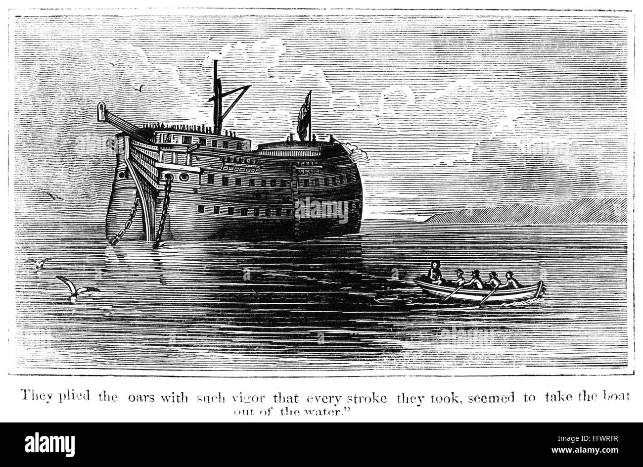 BRITISH PRISON SHIP, 1770s. /nFive Americans escaping from the British ...