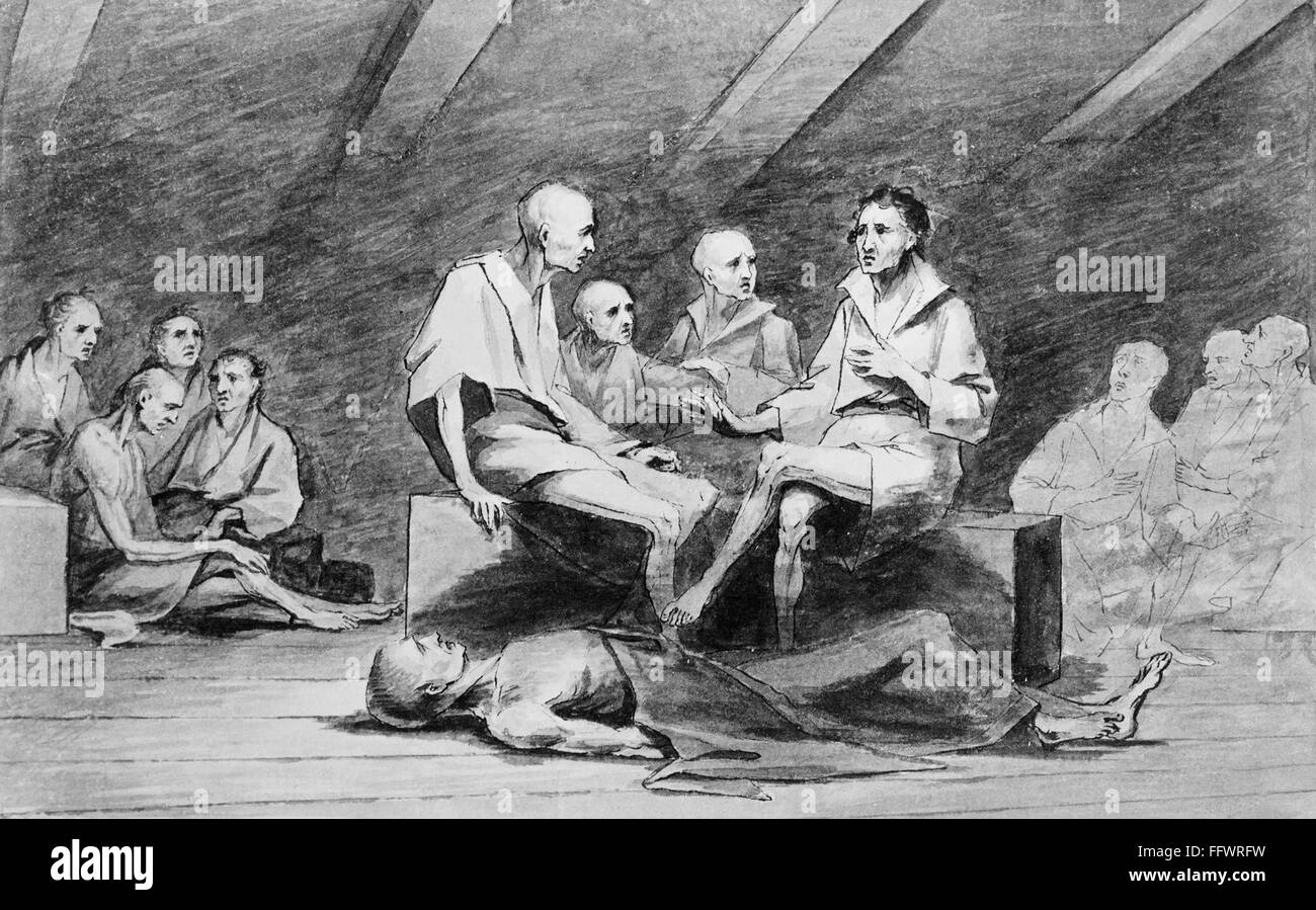 BRITISH PRISON SHIP, 1770s. /nStarving American prisoners onboard the ...