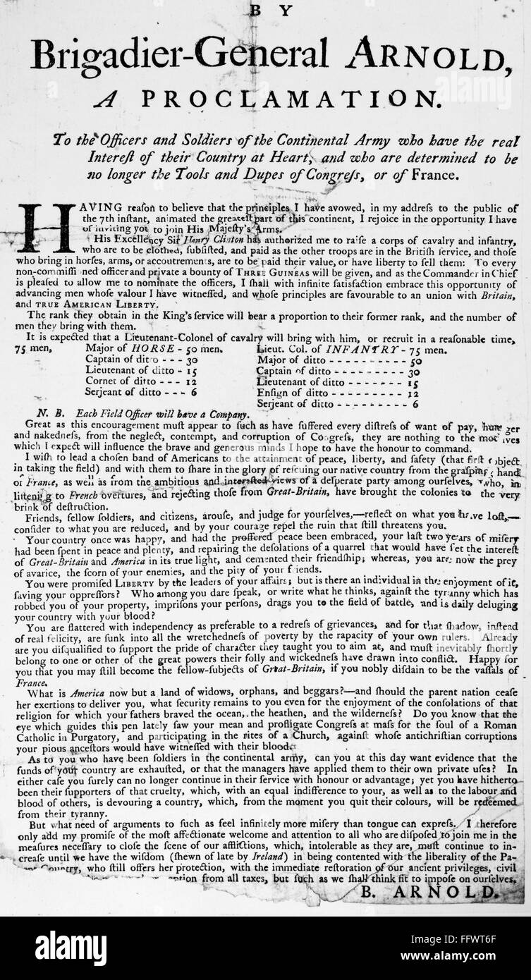 BENEDICT ARNOLD: TREASON. /nProclamation by Benedict Arnold, issued in ...