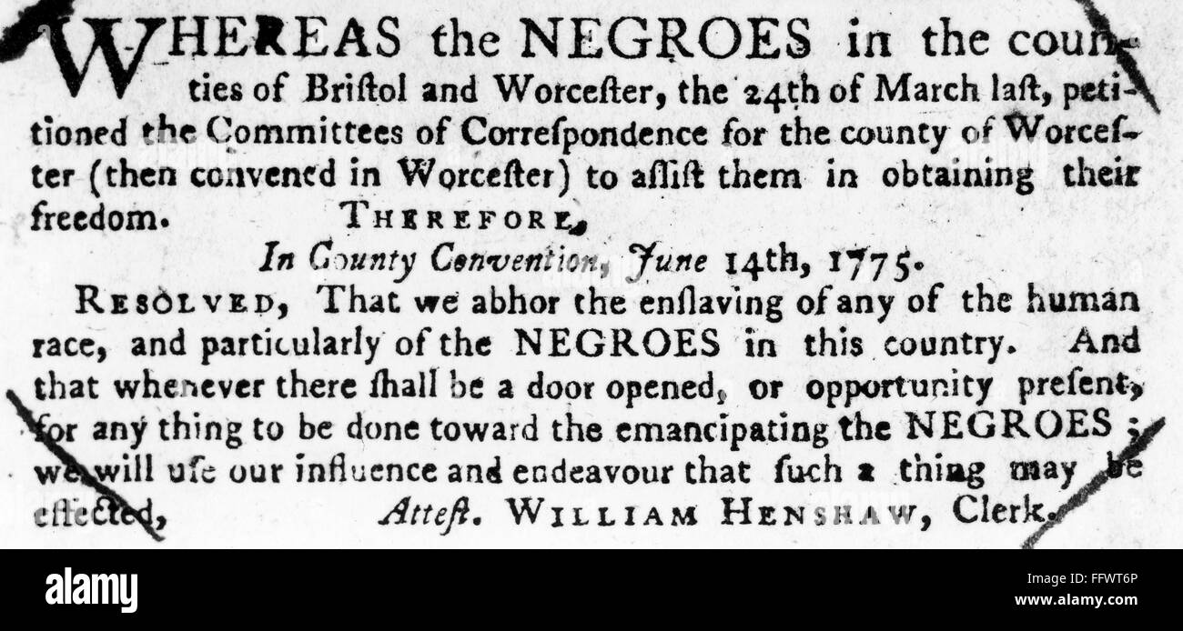 EMANCIPATION NOTICE, 1775. /nAmerican newspaper notice, June 1775 ...
