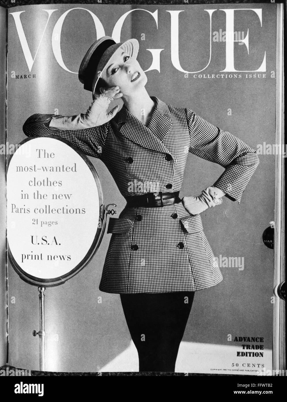 VOGUE MAGAZINE, 1955. /nCover of the 1 March 1955 issue of the American ...