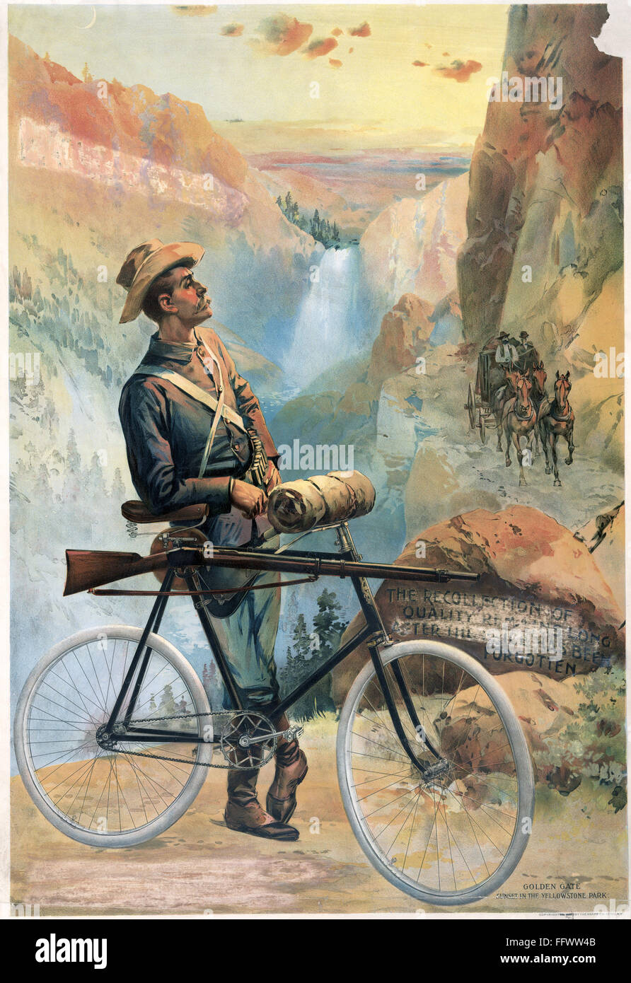 YELLOWSTONE PARK: RANGER. /nA park ranger standing on a mountain path ...