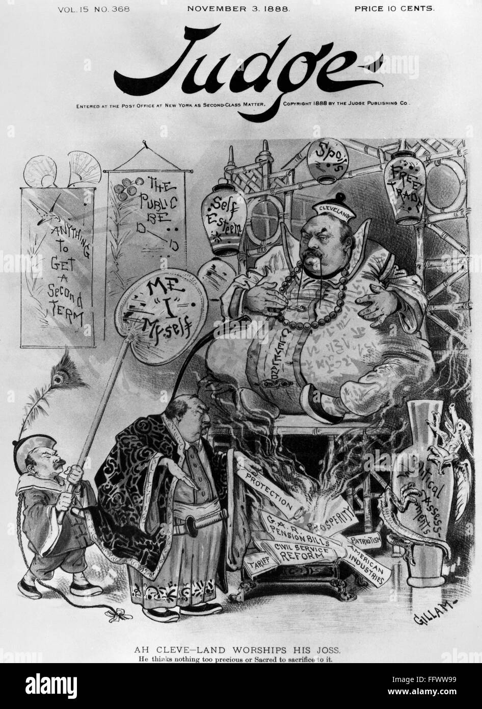 CLEVELAND CARTOON, 1888. /n'Ah Cleve-Land Worships his Joss.' American ...