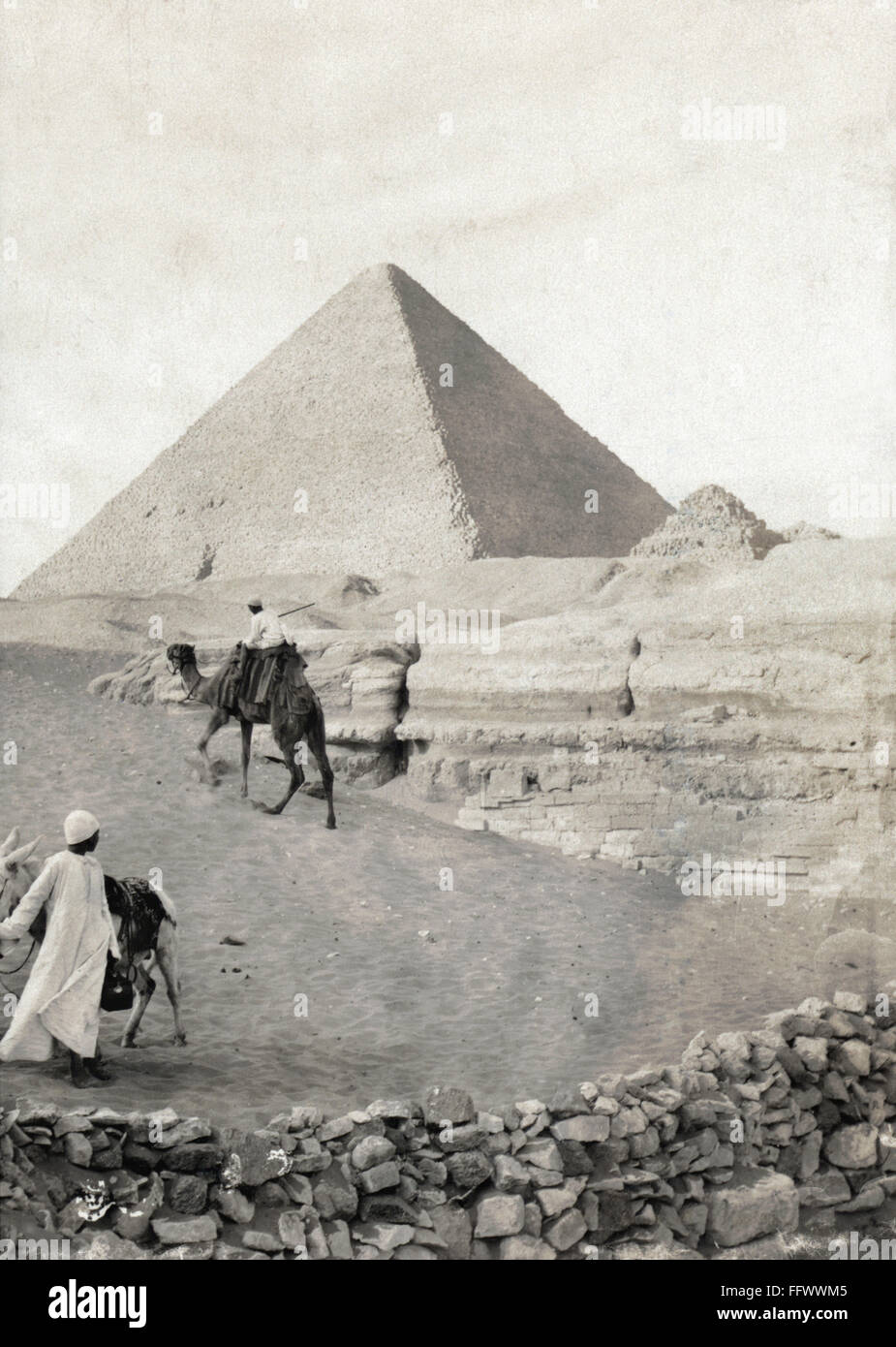 EGYPT: PYRAMIDS. /nMen with a camel and donkey near the Great Pyramid ...