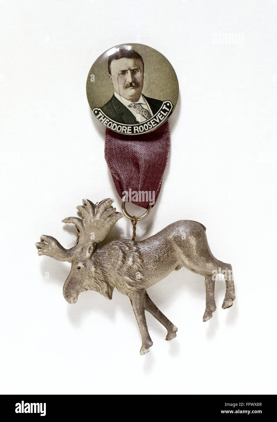 BULL MOOSE CAMPAIGN, 1912. /nCampaign button with pendant for Theodore ...