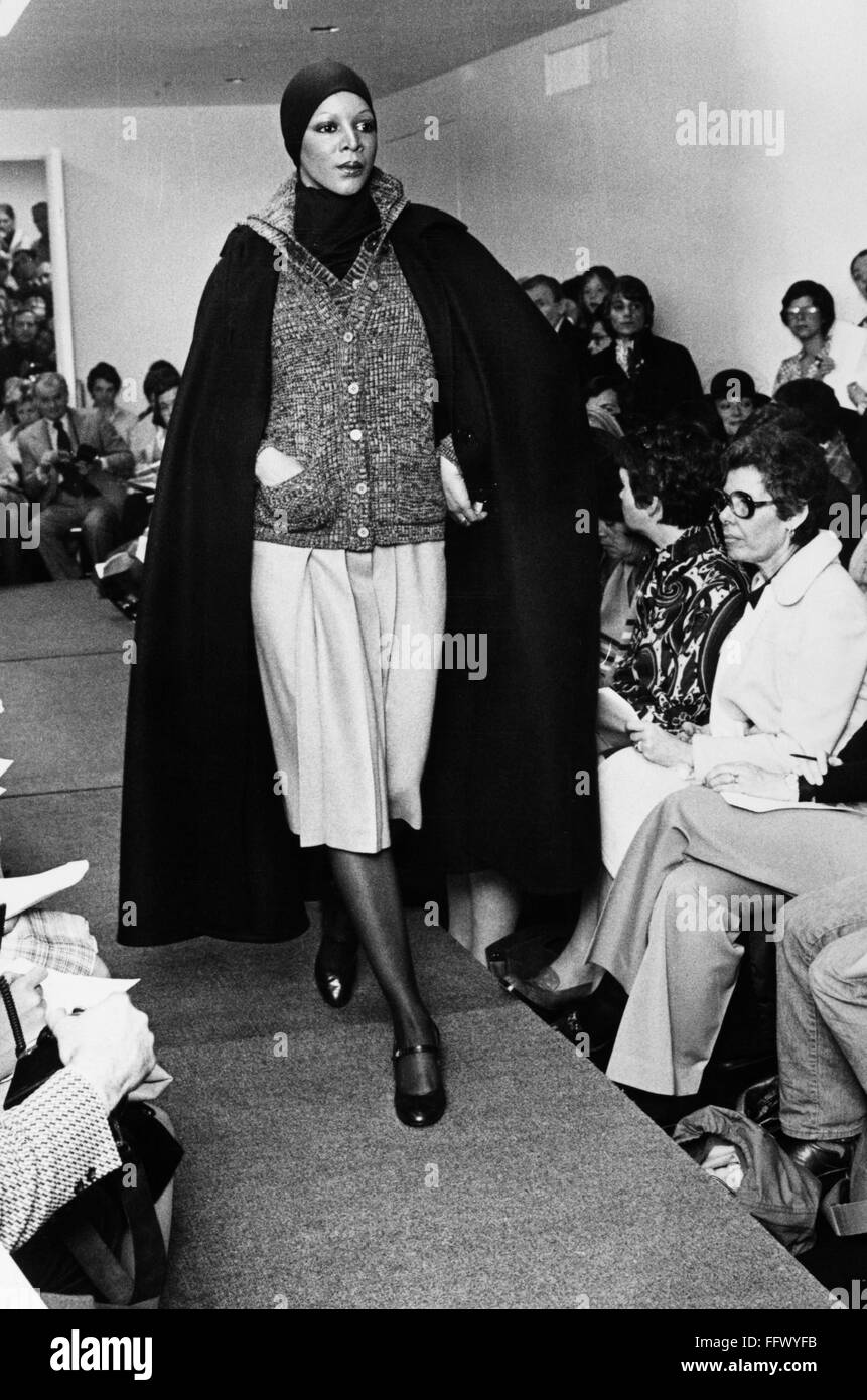 WOMEN'S FASHION, 1974. /nA model wearing styles by Calvin Klein at a ...