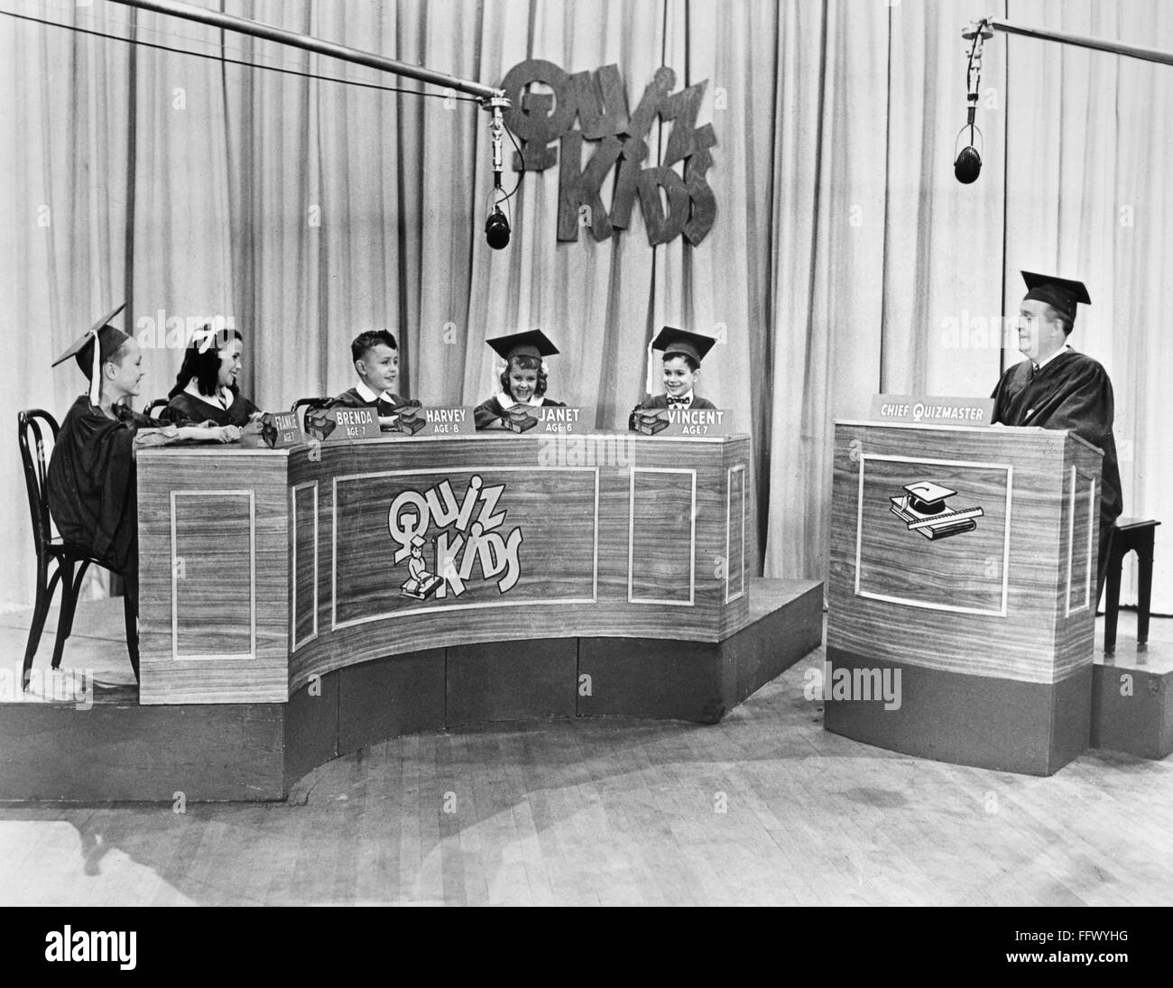 QUIZ KIDS, 1950s. /nYoung contestants and the quizmaster photographed ...