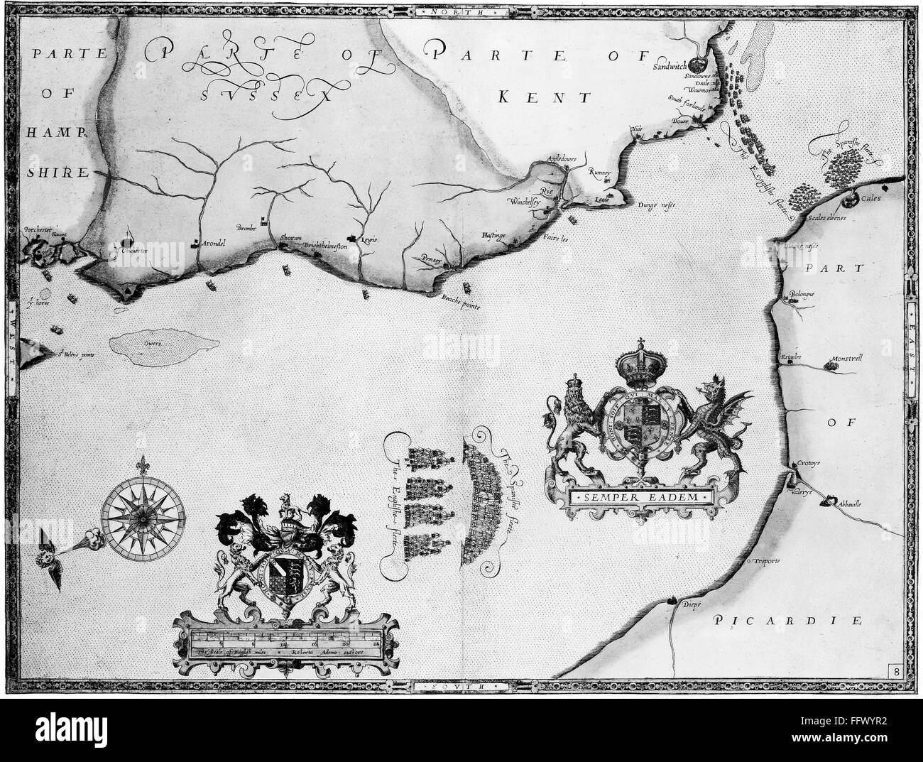 SPANISH ARMADA, 1588. /nThe Spanish and English fleets en route to ...
