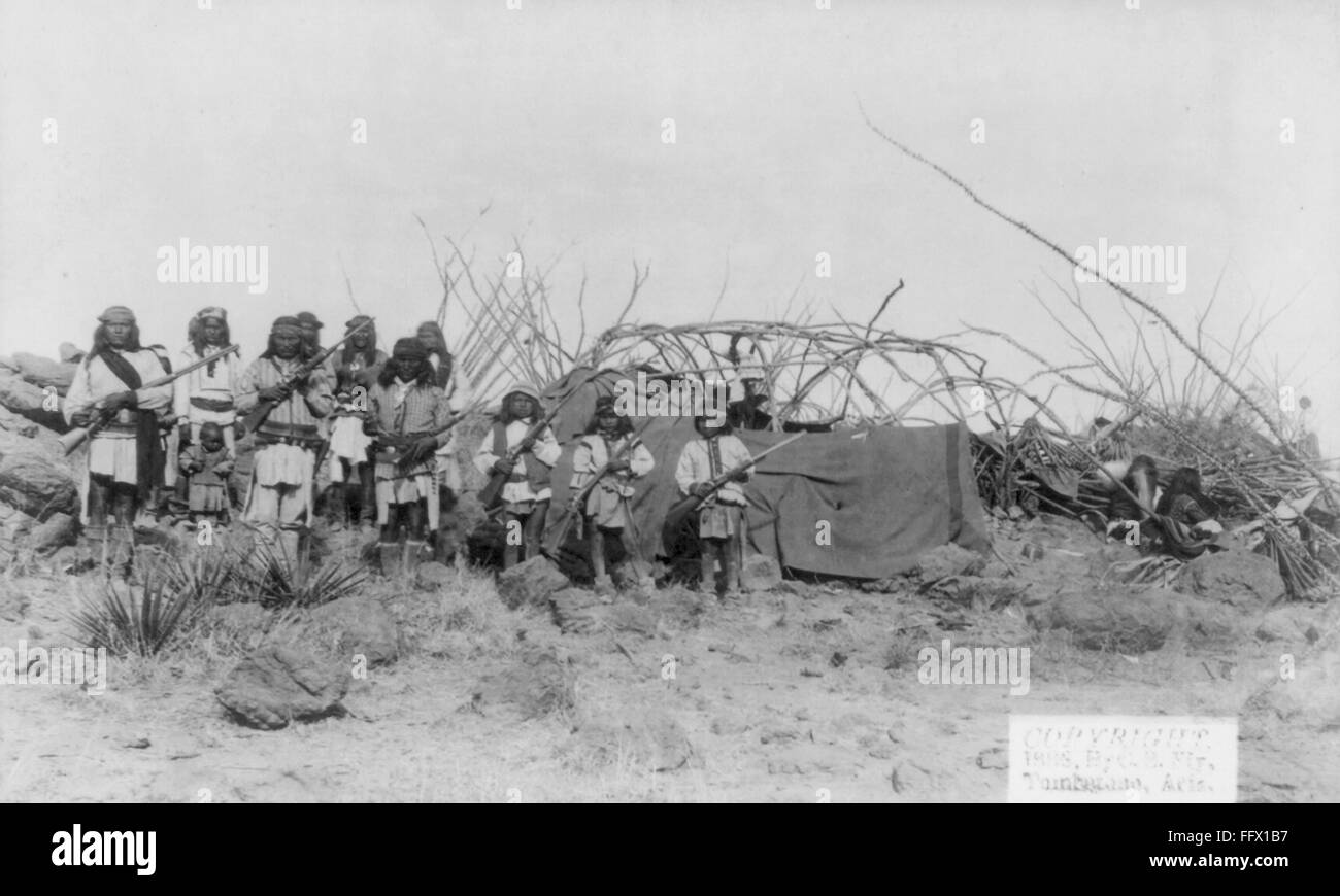 APACHE WARRIORS, 1886. /nA group of Apache Native American men and boys ...