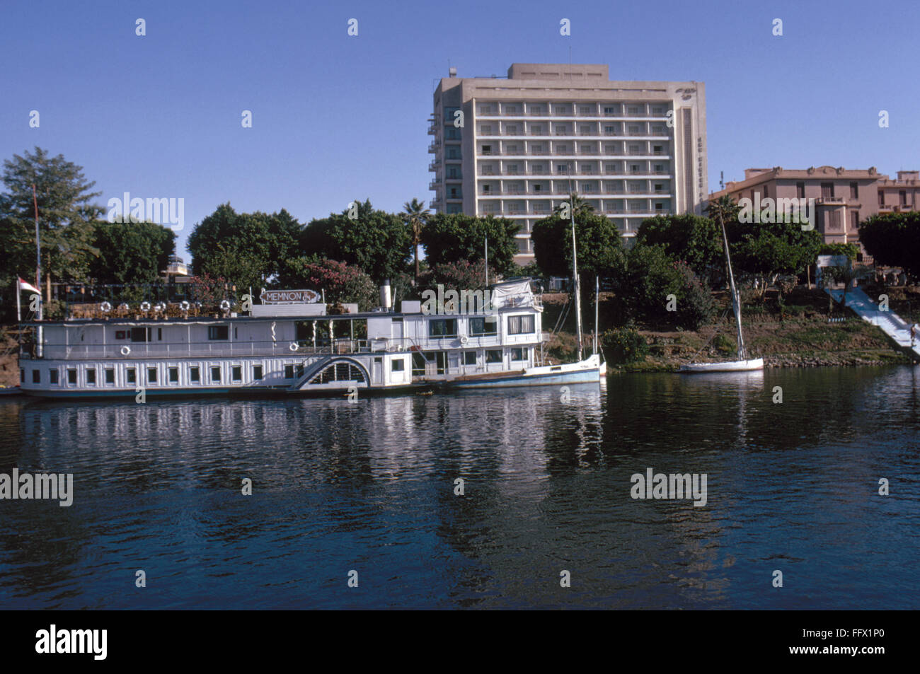 EGYPT: NILE STEAMBOAT. /nThe steamboat S.S. 'Memnon' moored along the ...