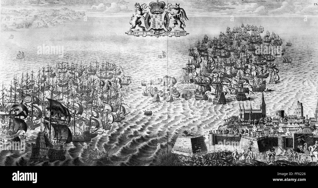 SPANISH ARMADA, 1588. /nShips set on fire by the English fleet and sent ...